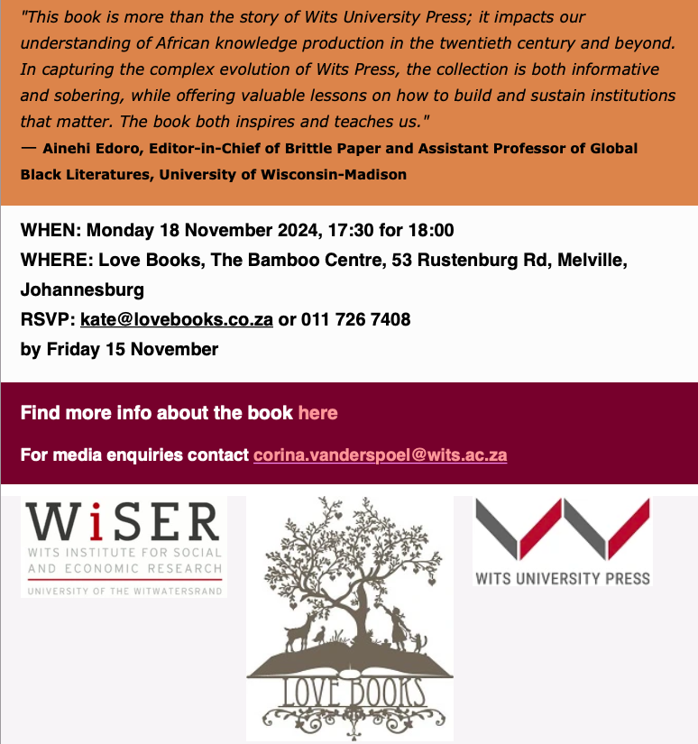 Wits University Press Book Launch 2024 - 2.png | The Heritage Portal
